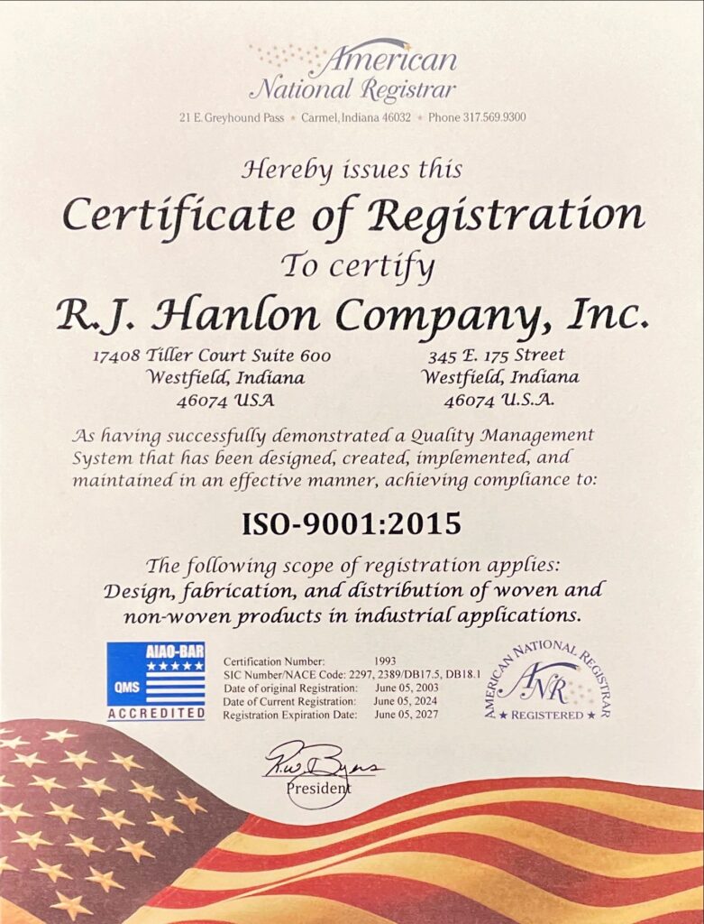 Certifications – R.J. Hanlon Company, Inc.